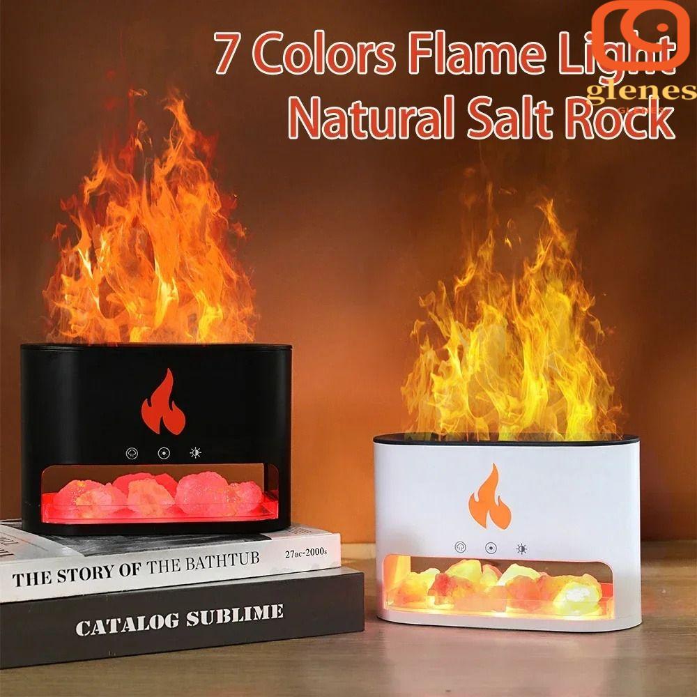 GLENES Flame Humidifier, Flame Aroma Simulation Crystal Salt Rock Fire ...