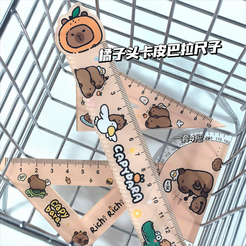 Kapibara Ruler 4-Piece Set Acrylic Ruler Semicircle Ruler Triangle ...