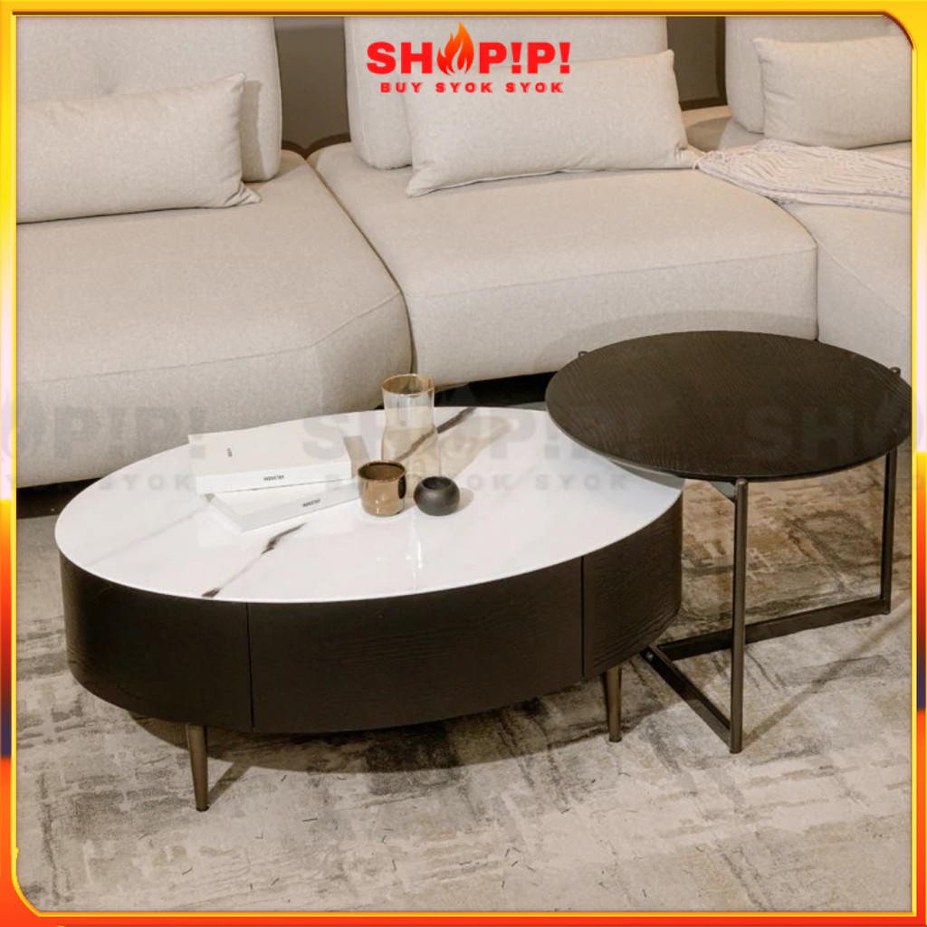 Shopipi Meja Kopi Tech Marble Top Coffee Table Set Meja Kopi Mewah ...