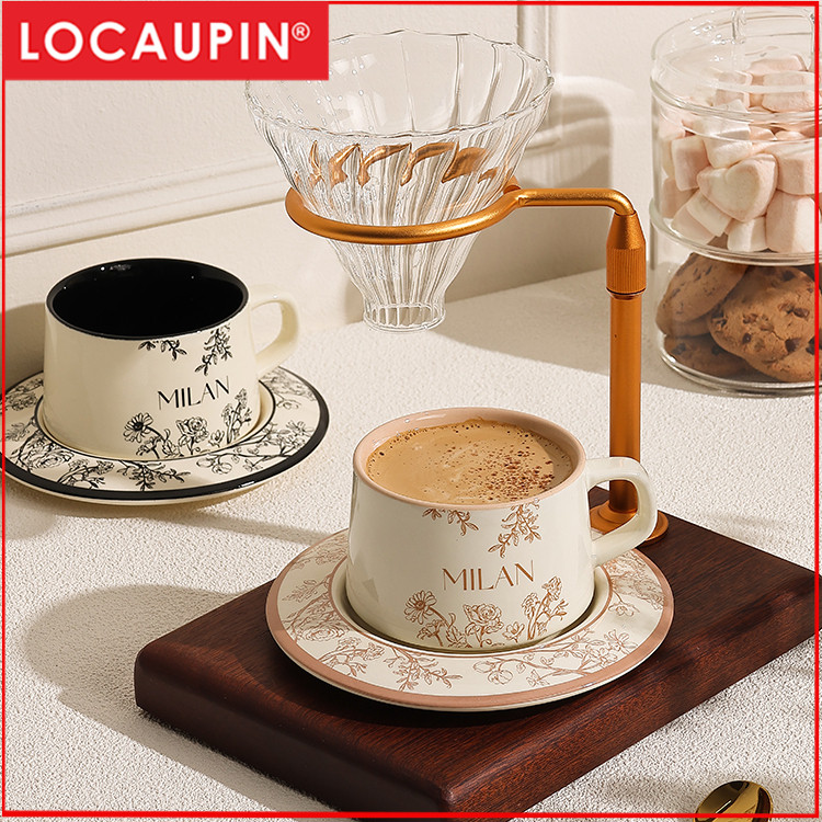 Locaupin 220mL Ceramic Coffee Cups with Dish Cappuccino Cups Latte mugs ...