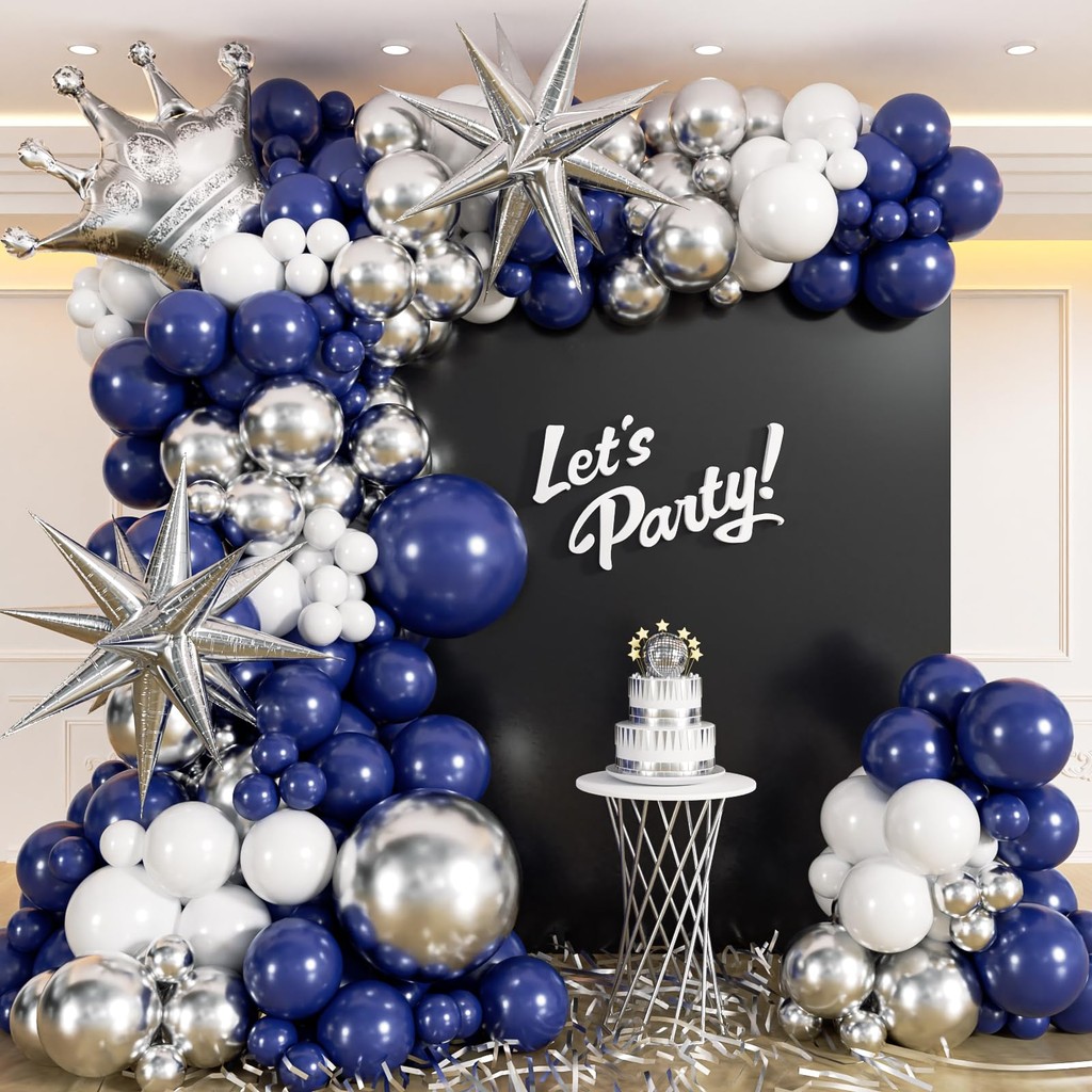 133Pcs Navy Blue Silver Balloon Garland Arch Kit with Starburst-balloons for Graduation Wedding ...