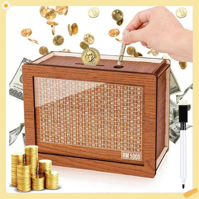 Wood Money Box Handmade Reusable Piggy Bank with Saving Goals Counter ...