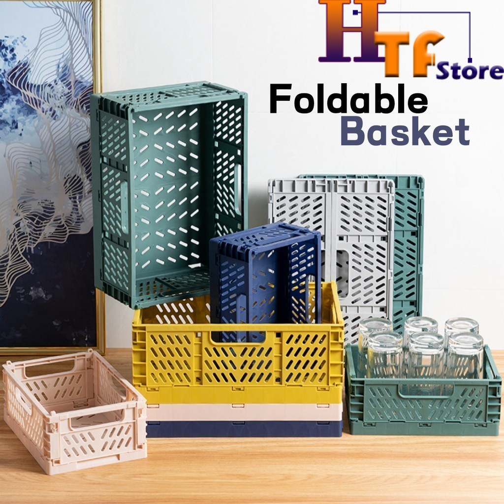 (Extra Large) Foldable Storage Basket Stackable Collapsible Crate Rack ...