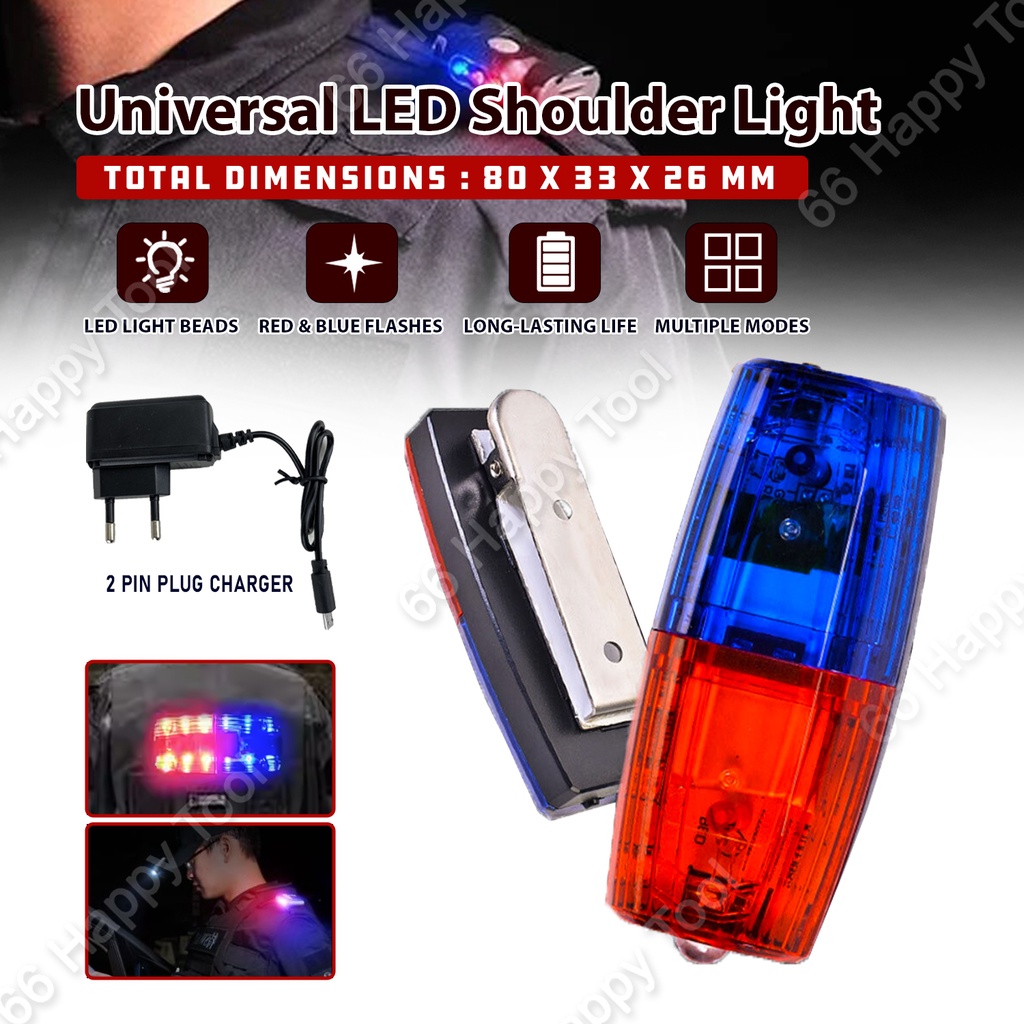 LED Clip Light Red Blue Caution Light Shoulder Lamp USB Rechargeable ...