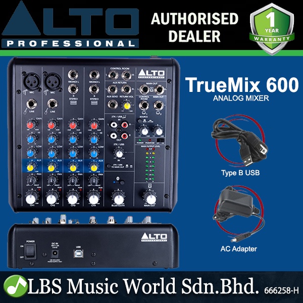 Alto Professional TrueMix 600 Portable 6 Channel Analog Mixer with USB ...