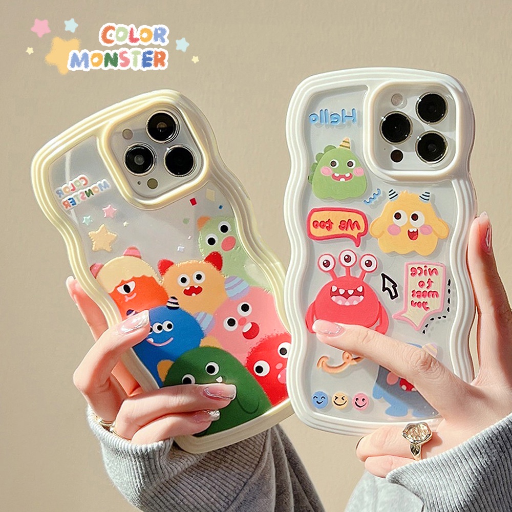 Cartoon wavy edge couple's little monster phone case tpu silicone for ...