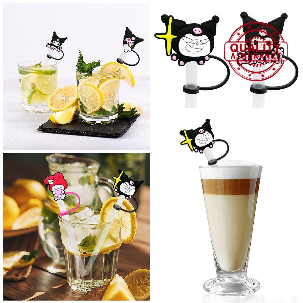 Kuromi Straw Sleeve Straw Cap Silicone Dust Plug Cute Party Straw Anime ...