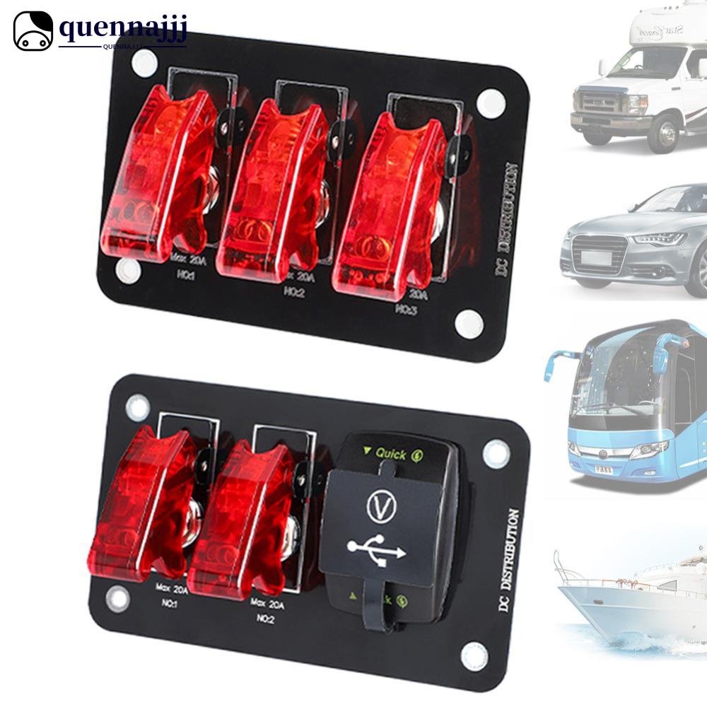 QUENNA Car 3 Gang Heavy Duty Rocker Toggle Switch Panel QC3.0 USB 36W Dual QC 12V 20A Cover ON ...