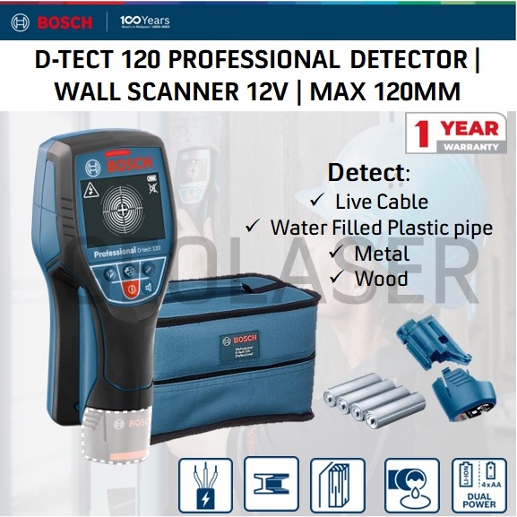 Bosch D-TECT 120 Professional Cordless Wall Scanner Detector (SOLO ...
