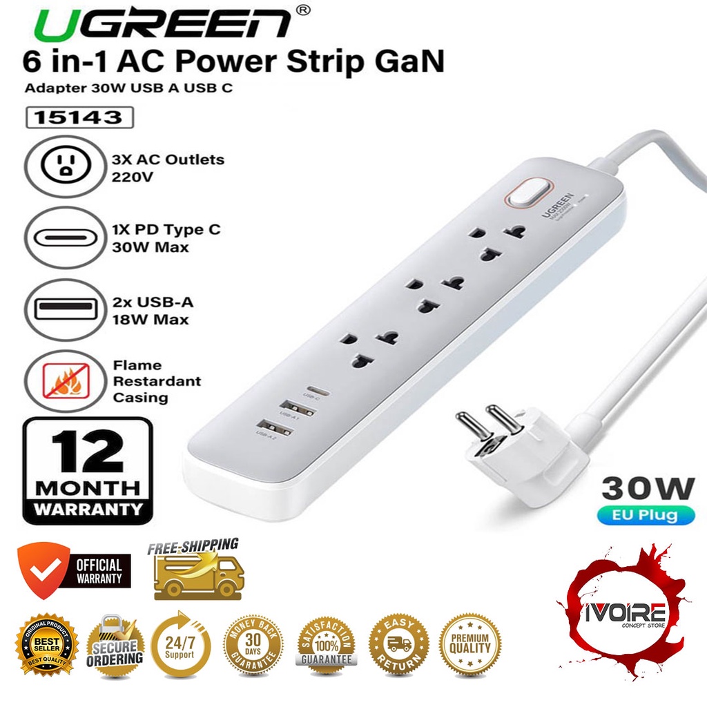 Ugreen Power Strip 6 IN 1 Socket + Adapter 30W USB A USB C 15143 ...