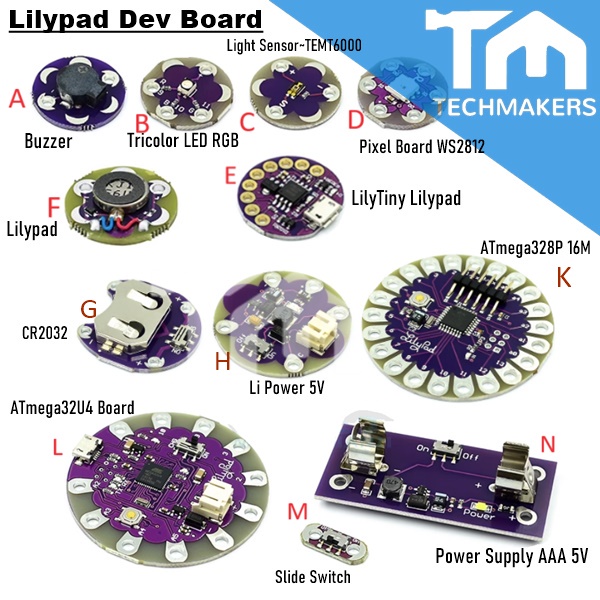 Lilypad Development Board Sensor Module Lilytiny Ws2812 Temt6000 Coin Cell Battery Holder Cr2032