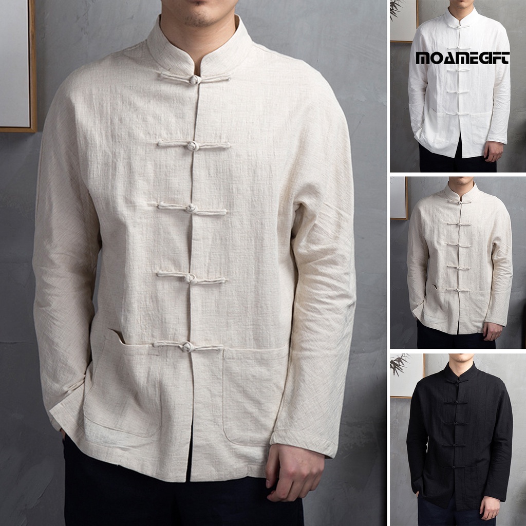 [MOA] Men Autumn Chinese Style Shirt Top Mandarin Collar Long Sleeve ...