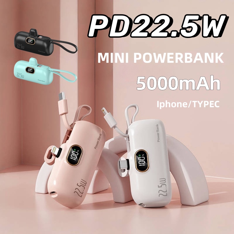 5000mAh Mini PowerBank PD Fast Charging PowerBank Portable External ...