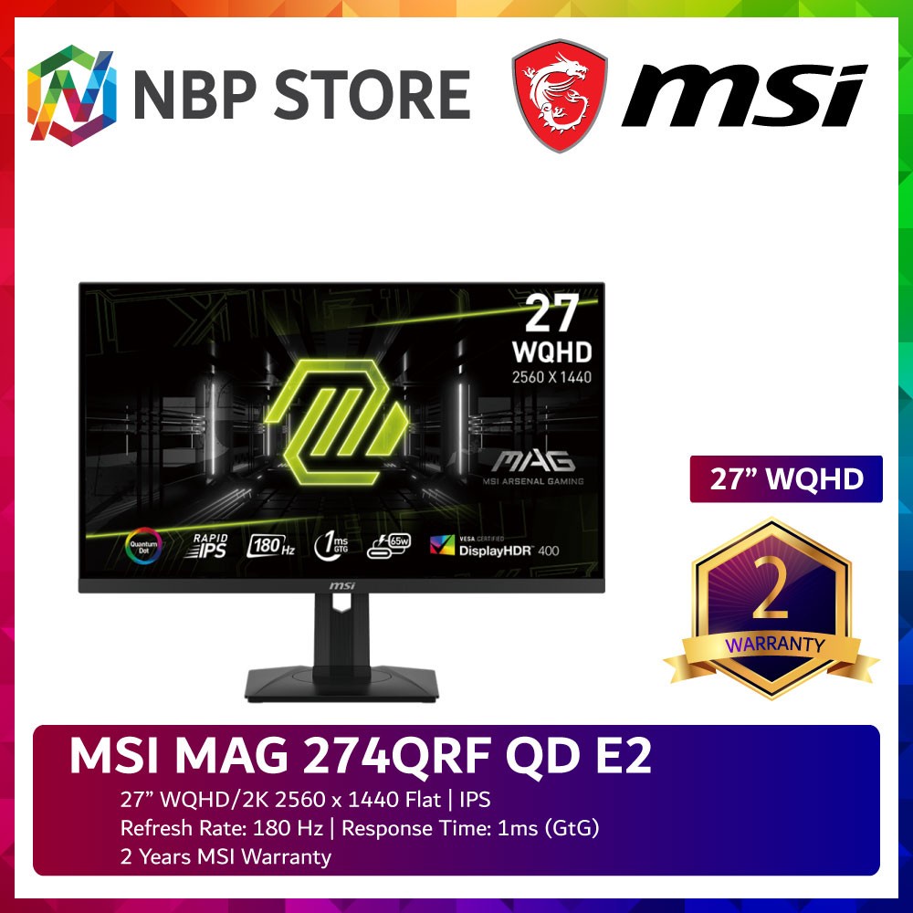 MSI MAG 274QRF QD E2 27" WQHD/2K 180Hz Flat Gaming Monitor | Shopee ...