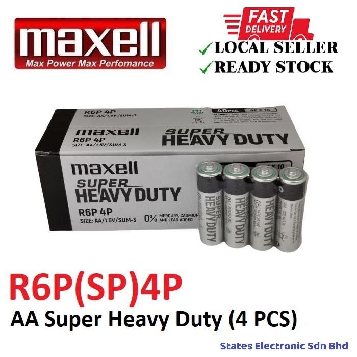 4PCS GENUINE Maxell AA Super Heavy Duty Battery - R6P(SP)4P | Shopee Malaysia