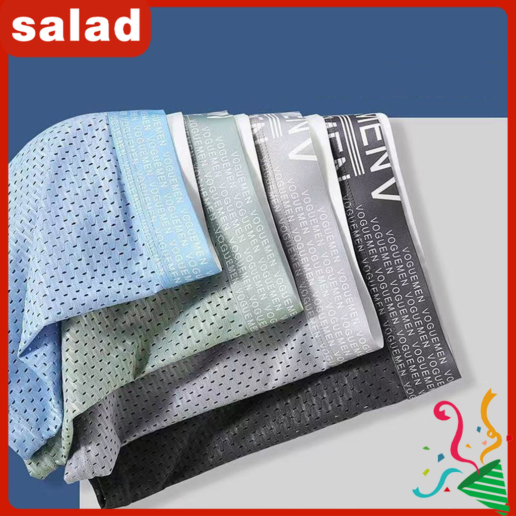 [SA] Men Boxer Underwear Mid-rise Wide Elastic Waistband Boxer Briefs ...