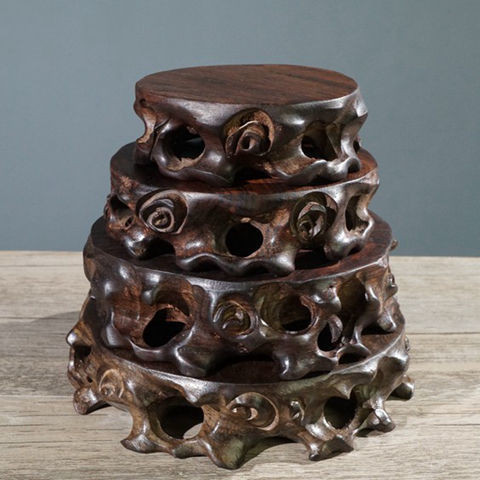 Black Azusa Wood Solid Wood Base Miniature Bonsai Purple Clay Pot Base ...