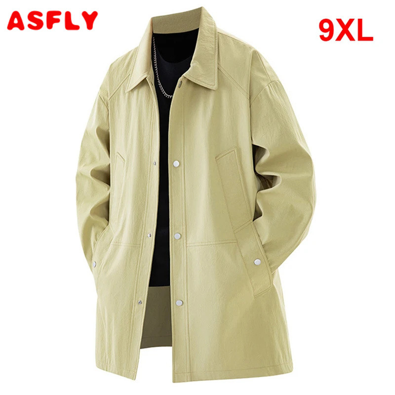 ASFLY Long Jacket Men Plus Size 9XL Jacket Fashion Casual Solid Color Spring Autumn Outerwear ...