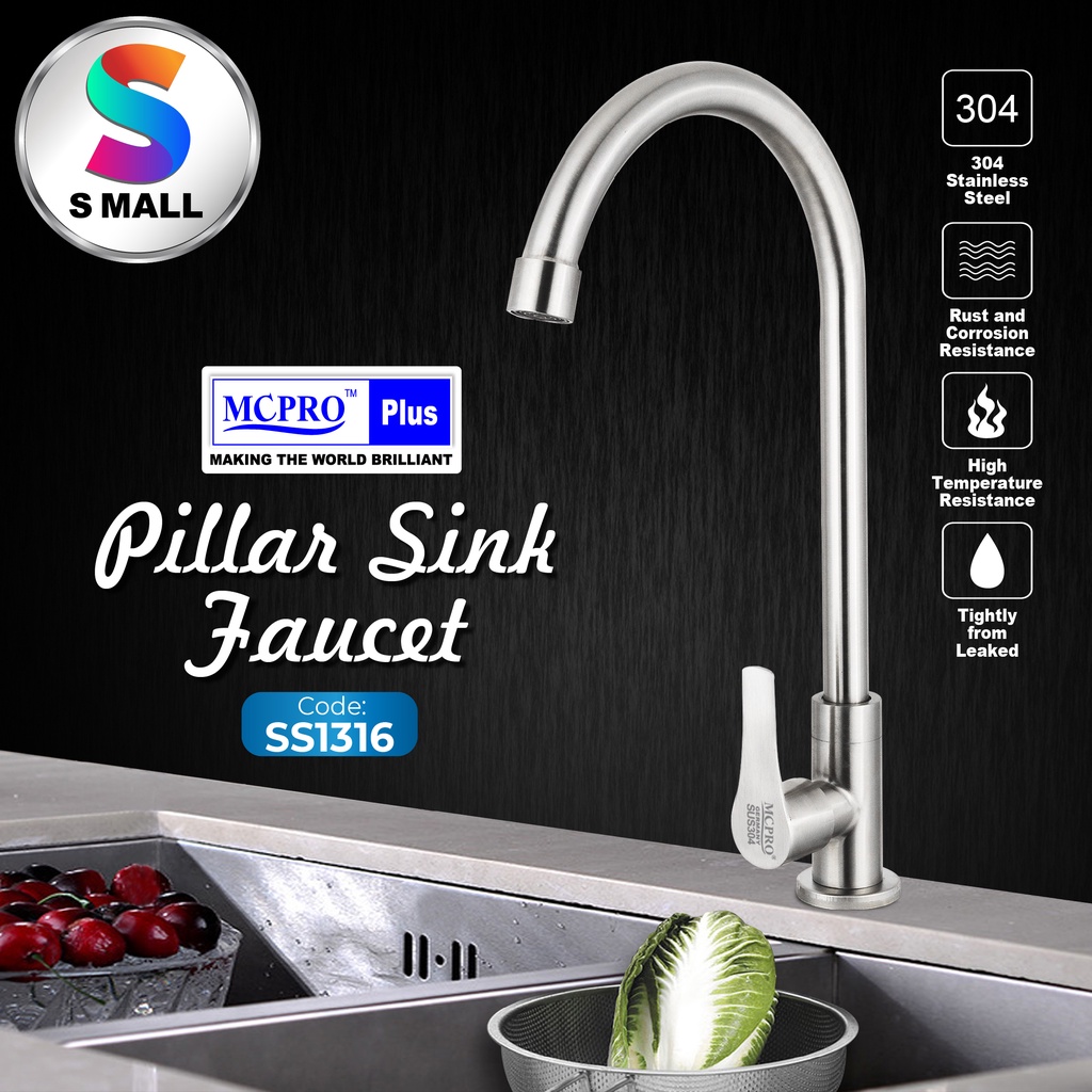 MCPRO SUS304 Stainless Steel Kitchen Faucet PILLAR SINK WATER TAP ...