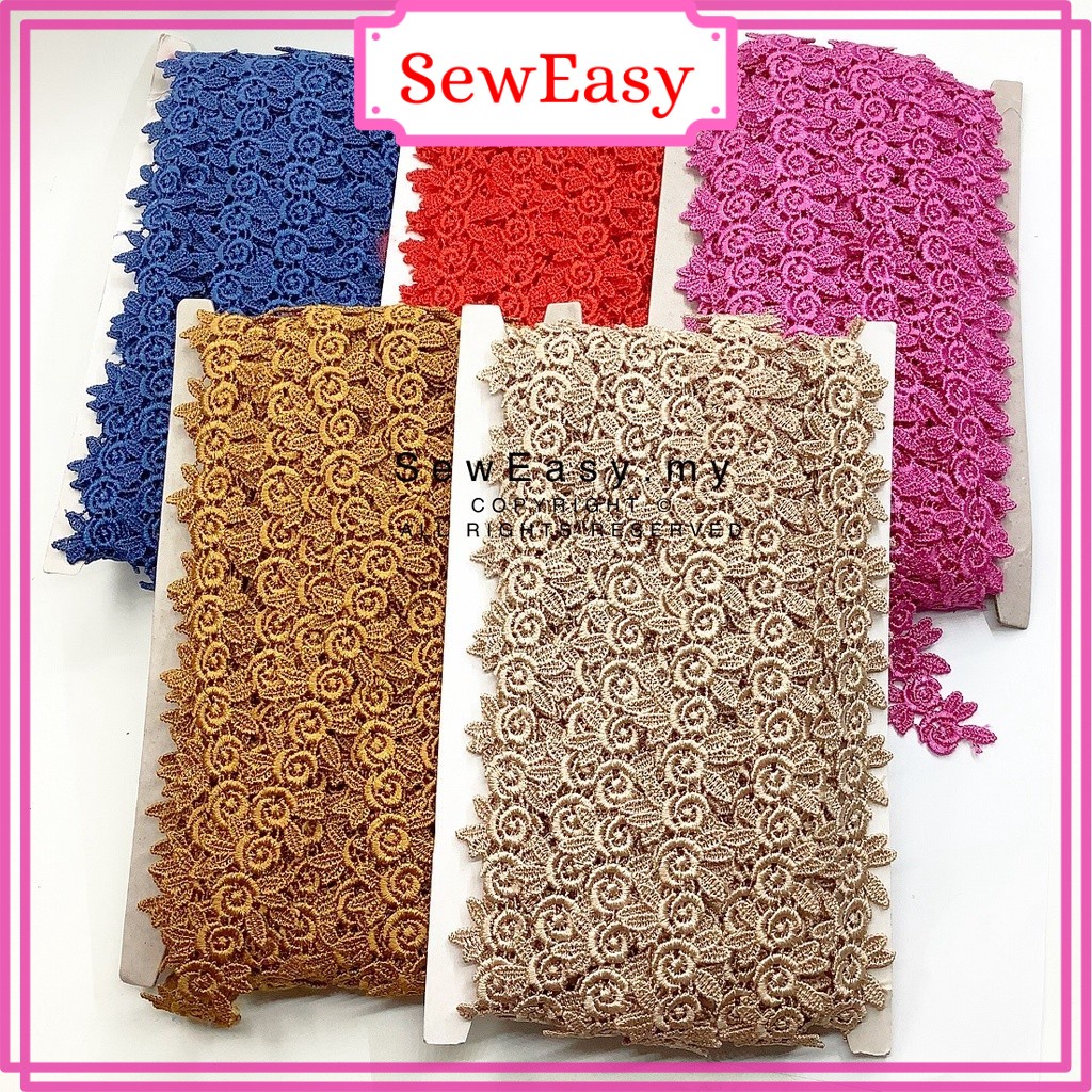 Lebar 1inci Chemical Lace Rose Berdaun Lace Baju Lace Kain (14warna ...