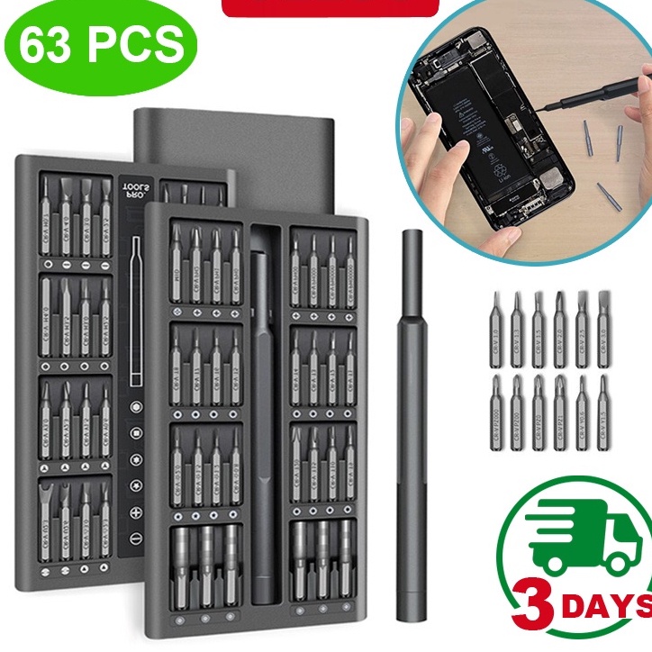 63PCS Screwdriver Set Precision Mini Screwdriver Bit Set Flat Head Screw Driver Bits Household ...