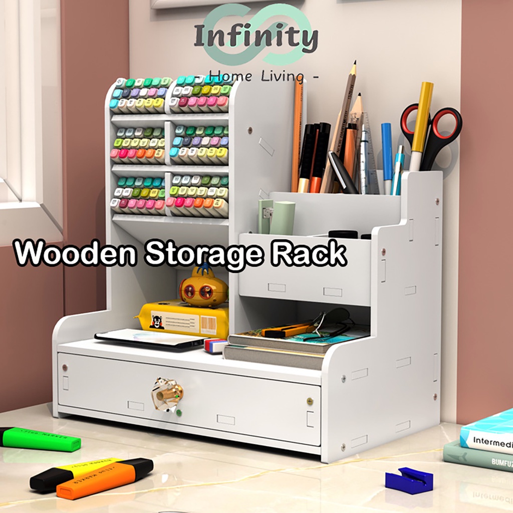 Wooden Stationary Storage Rack Pen Holder Box Rak Alat Tulis Rak Pen ...