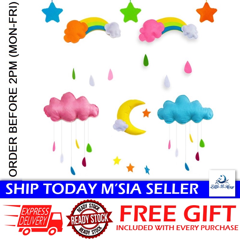 [Little B House] Kids Room Wall Tent Decor Clouds Raindrops Birthday ...