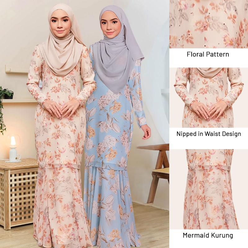 Floral Baju Kurung Moden Afa Design Payung Kain Chiffon Kurung Duyung Moden Pleated Kurung ...