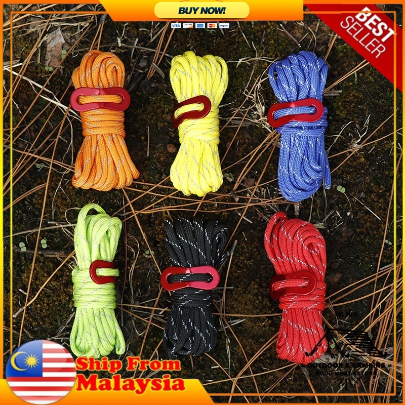 4Meter 4mm Wind Rope Tali Khemah Reflective Camping Rope Tent Tarp ...