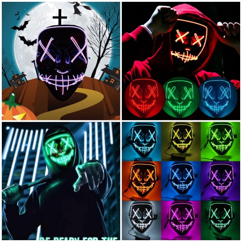 Halloween Colplay Props LED Light Up Purge Mask Halloween Masquerade ...