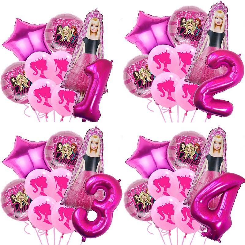 9pcs/set Barbie Pink Princess 32inch Number Balloons For Girls Air ...