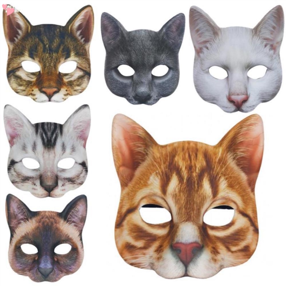 Realistic Cat Mask White Black Orange Grey Animal Head Masks Halloween ...
