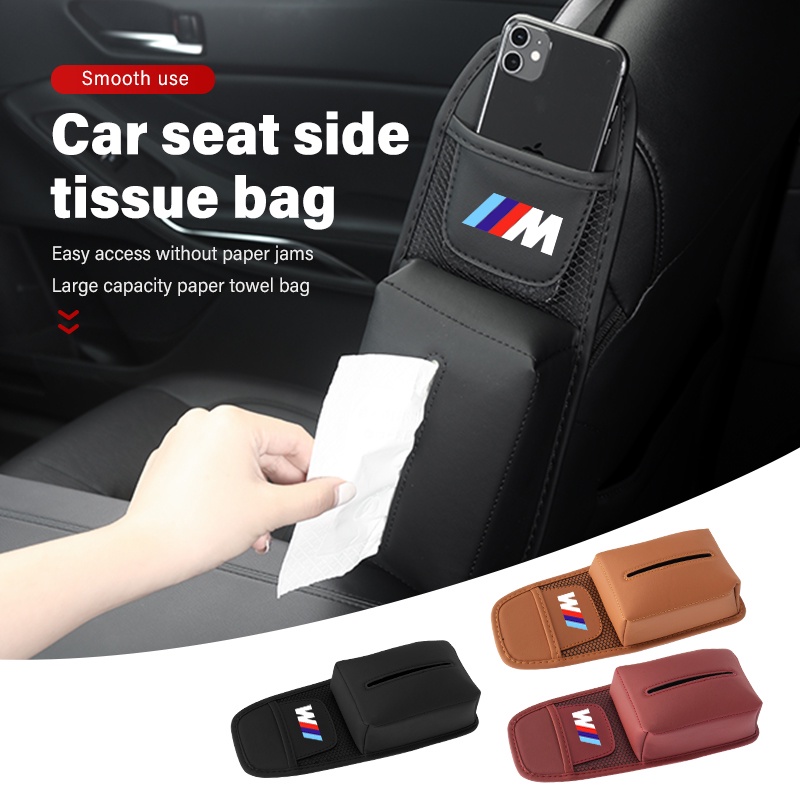 Car Seat Side Hanging Bag Leather Storage Pocket Tissue Box Holder ...