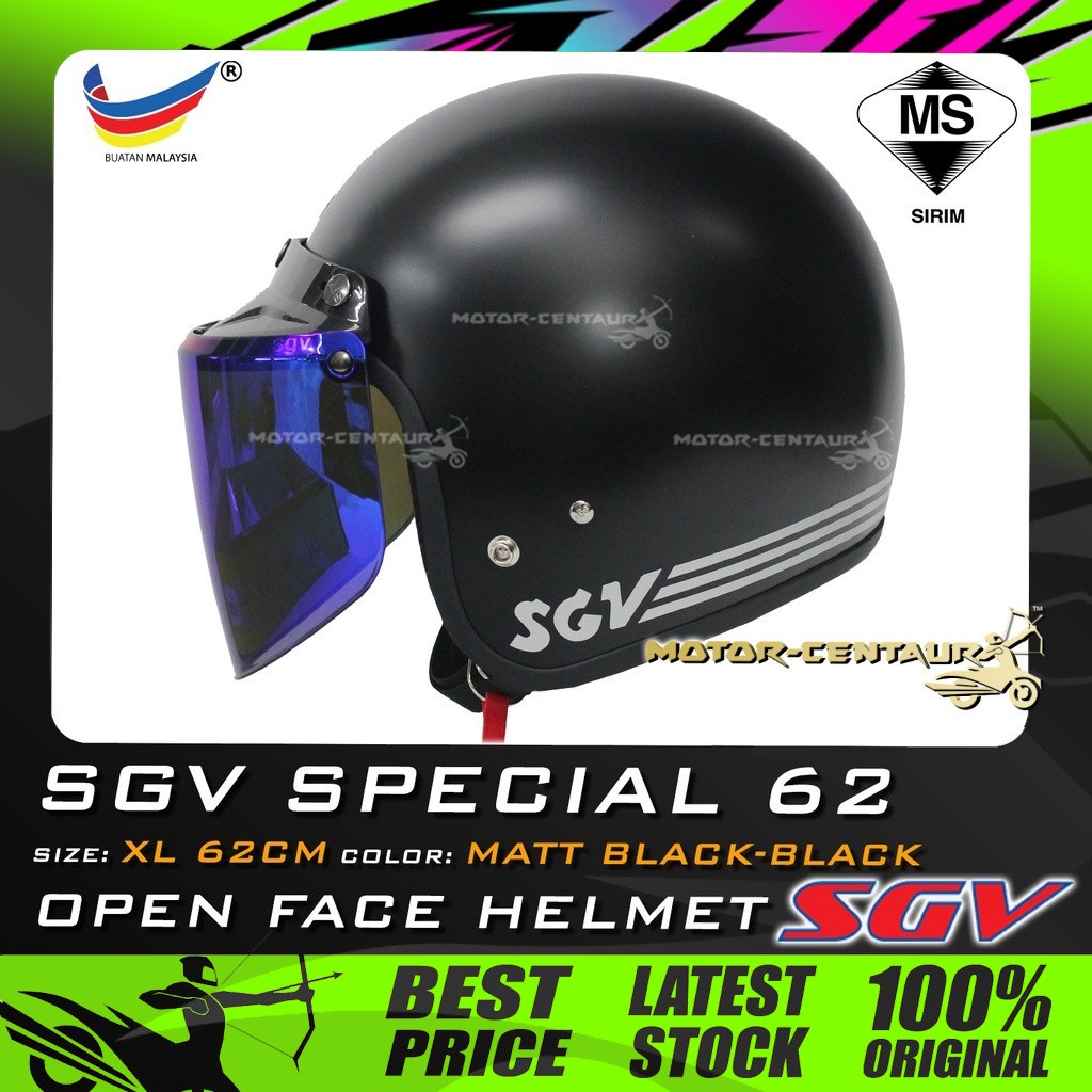 [XL 62CM] TOPI KELEDAR SGV HELMET SPECIAL62 MATTE/MATT BLACK (SIRIM ...