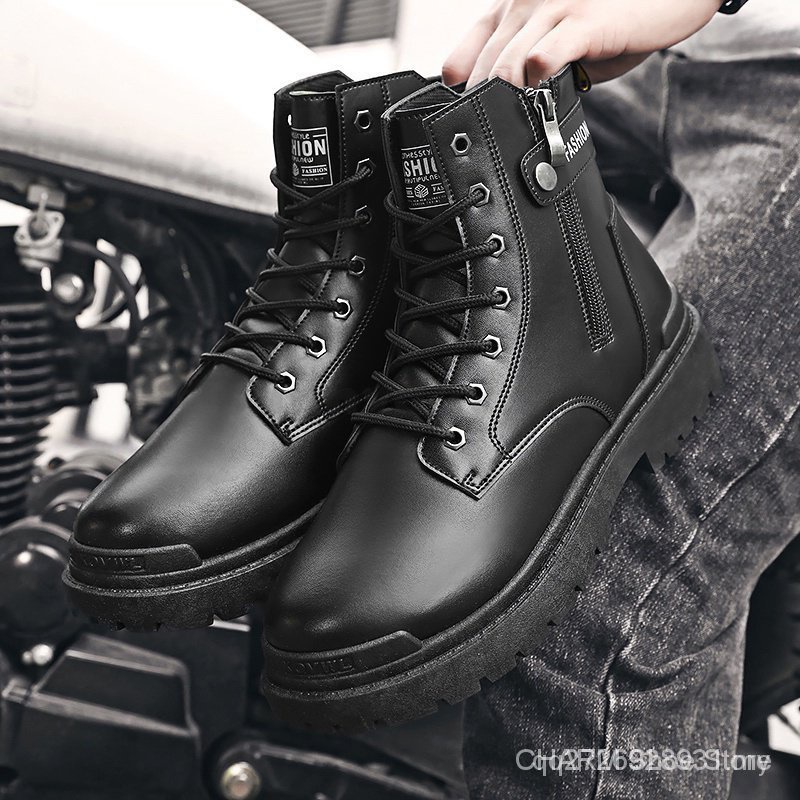 New Men's Shoes High top Motorcycle Leather Boots Martin Boots Workwear ...