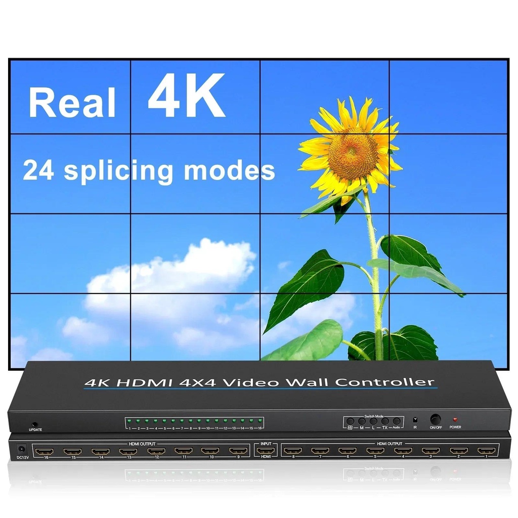4K 4x4 Video Wall Controller 4 8 9 12 16 TV Wall Video Splicer 1x2 1x3 ...