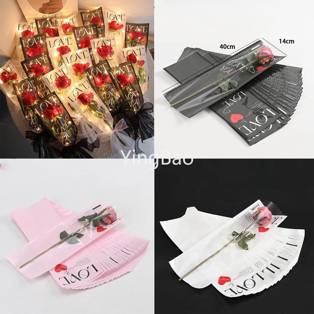 20pcs LOVE Transparent Rose Packaging Bags Flower Bouquet Plastic Bag ...