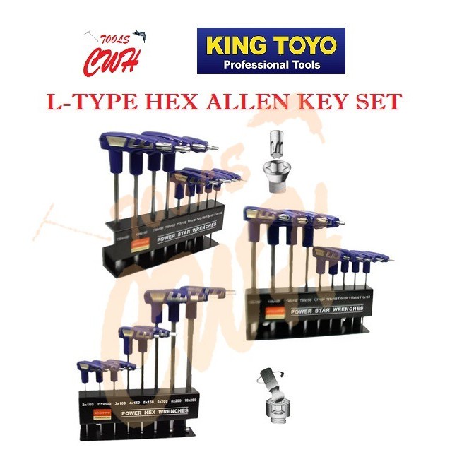 KING TOYO 8PC 9PC HEX ALLEN KEY SET L-TYPE STAR L-TYPE BALLPOINT HEX ...