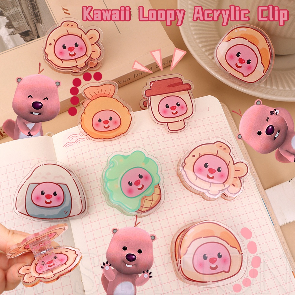 Cartoon Cute Loopy Acrylic Clip / Kawaii Beaver Double Sided Binder ...