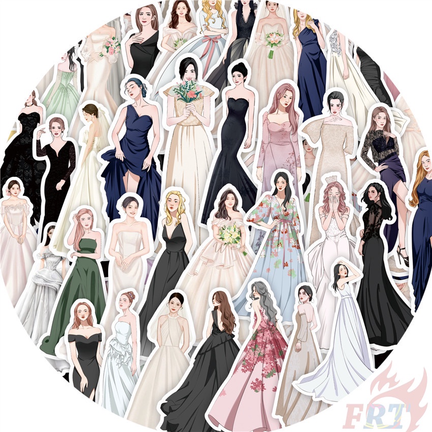 64Pcs/Set Wedding Dresses Girls Stickers Fashion DIY Decals Doodle ...