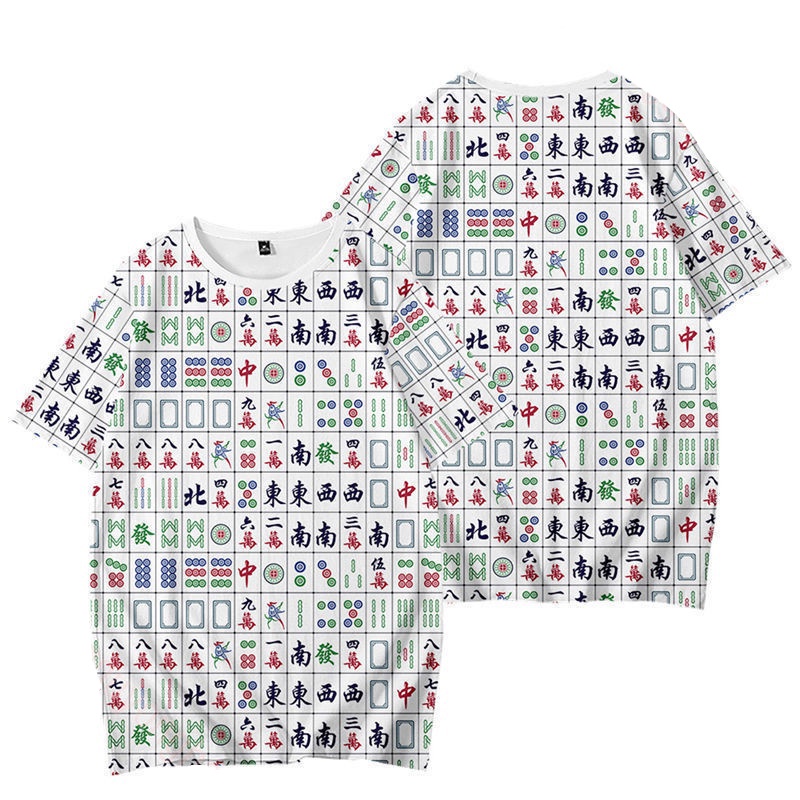 Male Summer Casual Round Neck Short Sleeve Mahjong 3D Print Sweatshirt ...