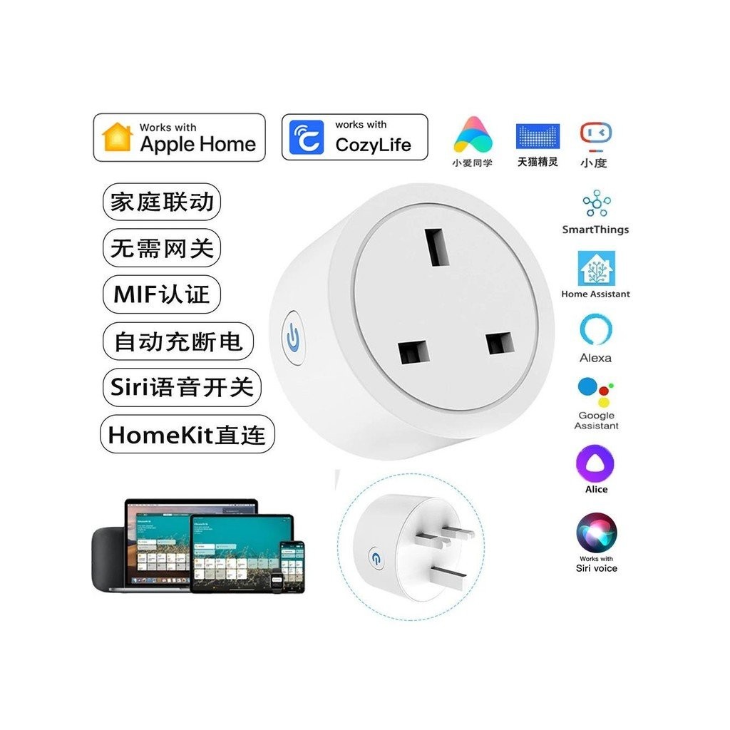 Homekit British Standard Smart Socket WiFi Switch Alexa Voice Timing ...