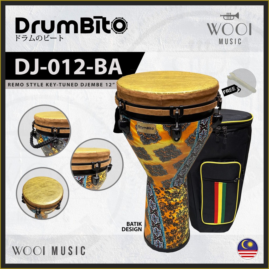 DrumBito DJ-012-BA Remo Style Key Tuned Djembe 12” with Padded Bag ...
