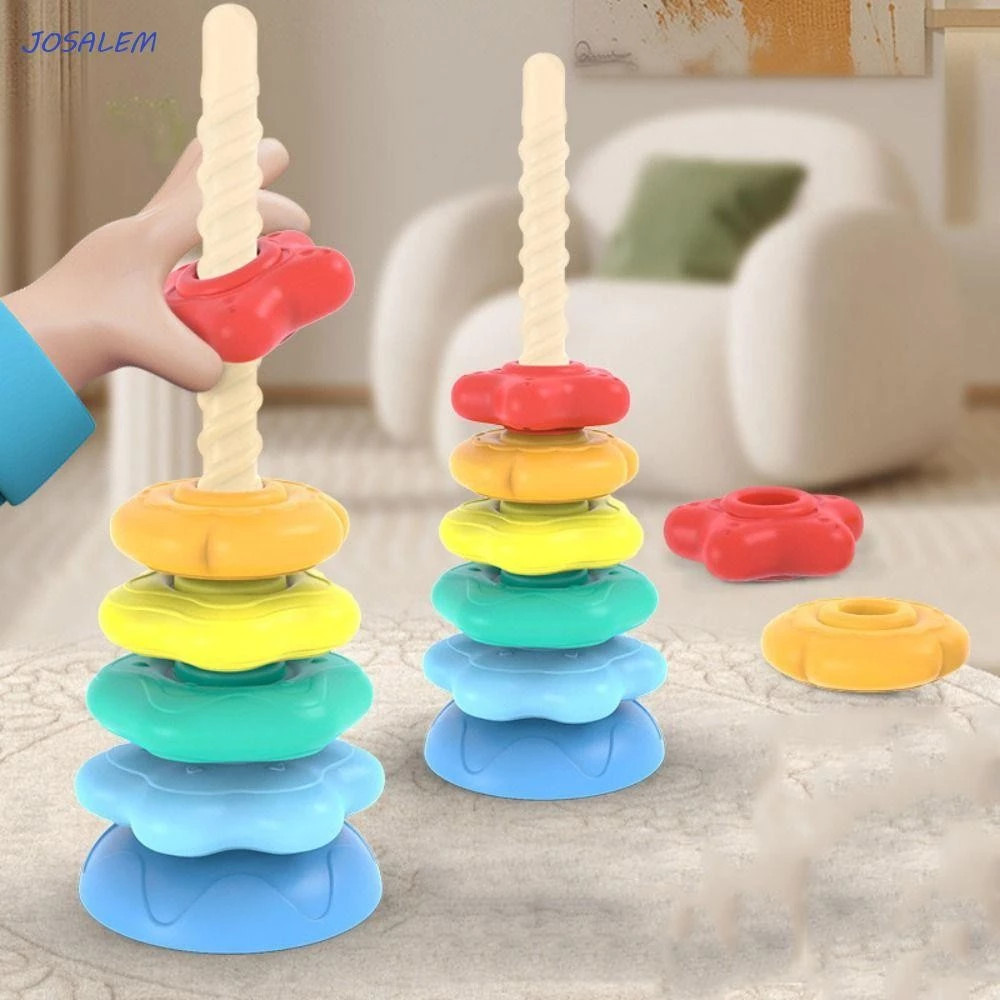 Baby Rainbow Stacking and Spinning Tower Toy Early Learning Training ...