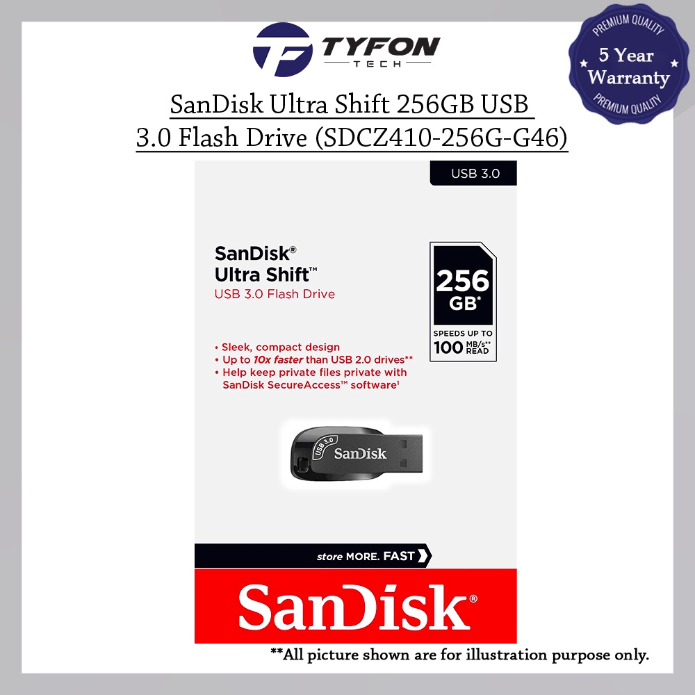 SanDisk CZ410 Ultra Shift 256GB USB 3.0 Flash Drive (SDCZ410-256G-G46 ...