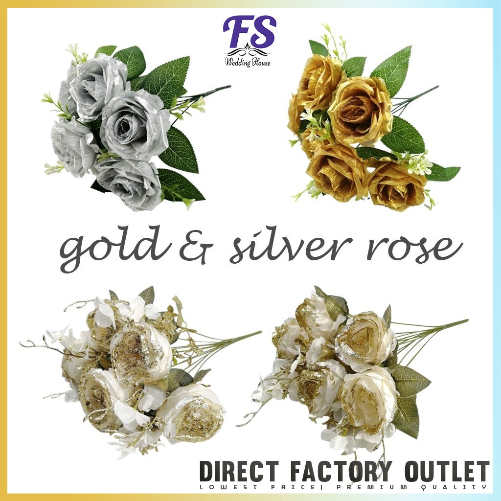 1PCS - PREMIUM ROSE/金银玫瑰/ARTIFICIAL FLOWER/GLITTER SHINING ROSE/GOLD ...