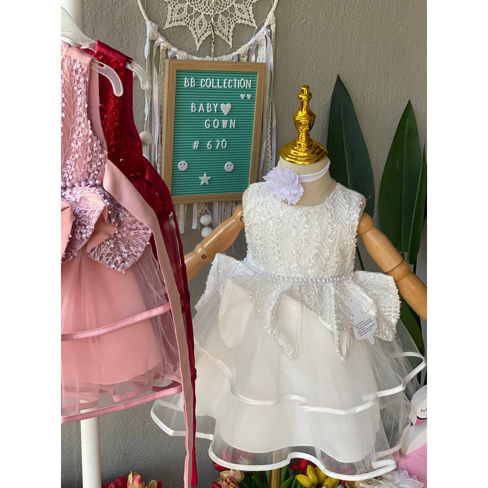 PRINCESS BABY GOWN 670- (With HEADBAND) Baby Newborn Dress gaun aqiqah ...
