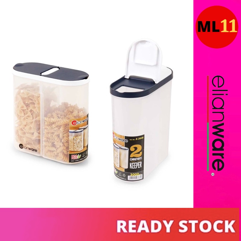 ELIANWARE 2 Compartments Keeper Rice Dispenser Storage Container Food ...