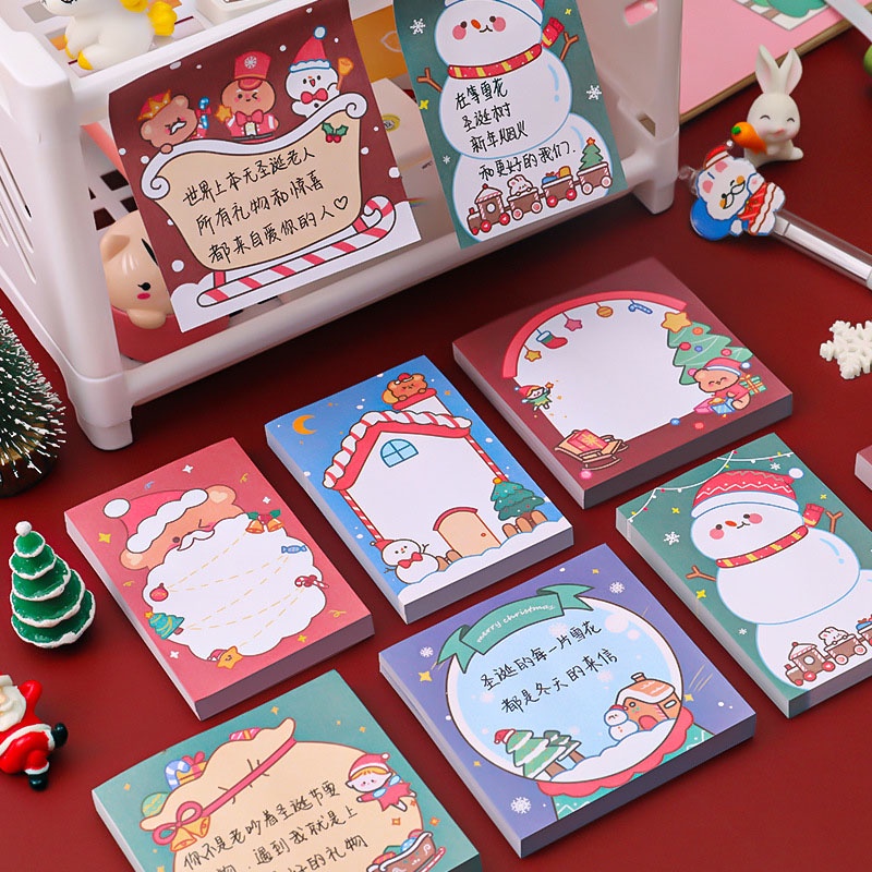 50 Sheets Cartoon Christmas Sticky Notes Student Message Notes Study ...