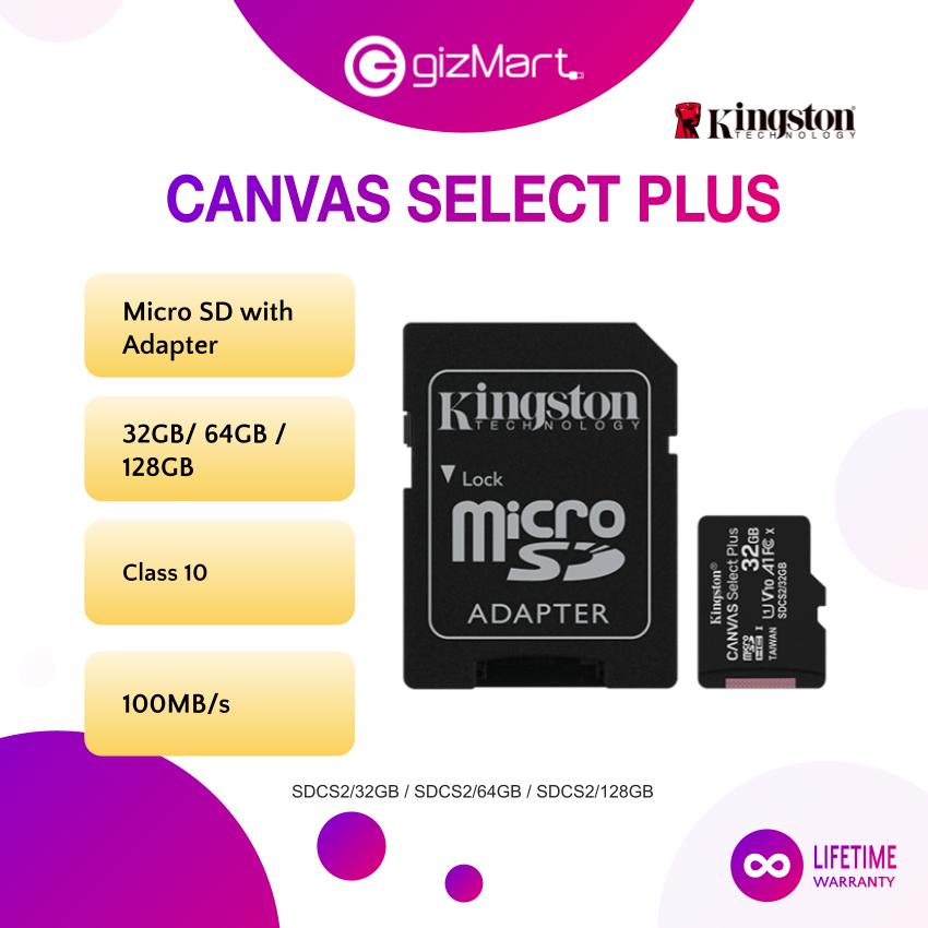 KINGSTON Canvas Select Plus Micro SD Card 100MB/s Class 10 UHS-I Memory Card with Adapter SDCS2 ...